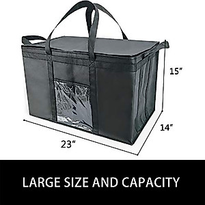 Insulated Food Delivery Bag for Hot and Cold Meal, Grocery Tote Insulation Bag for Catering, Large Pizza Warmer Black 2 Pack