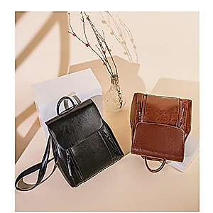 Iswee Vintage Waxy Leather Ladies Backpack Purses for Women Backpack Style Anti-theft Casual Daypack Shoulder Bag Fashion Bag (Black)