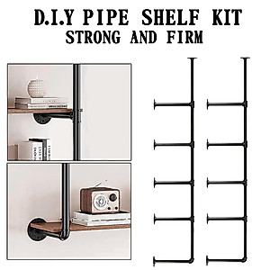 HITOMEN Industrial Iron Pipe Shelves, 2 Set 5-Tier, 70" Tall, 12" Depth, DIY Open Bookshelf Bookcase, Wall Mounted Vintage Retro Shelving, Rustic Farmhouse Pantry Kitchen Storage, Black Shelf Brackets
