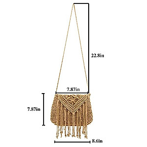 Ayliss Women Handwoven Crossbody Handbag Cotton Crochet Woven Shoulder Handbag Summer Beach Handmade Purse Bag Tassel (Light Khaki)