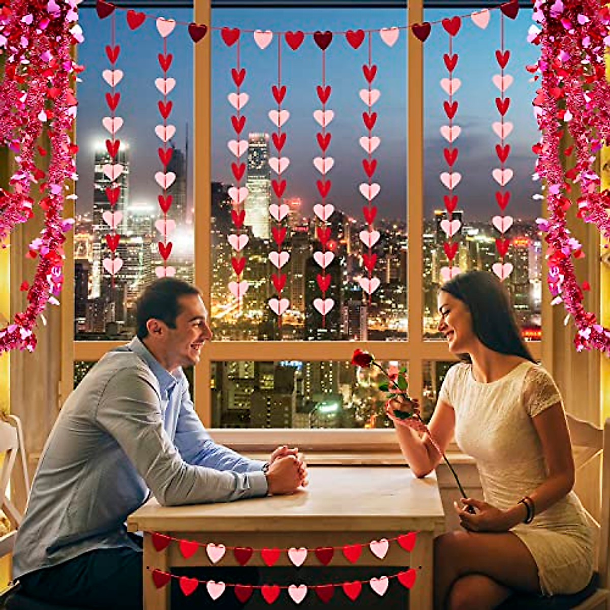 Valentines Day Decor, Valentine's Banner Heart Garland, Felt Valentines Banner Tinsel Garland Red Hanging Ornaments, Valentines Decorations for Home Wall Fireplace, Romantic Decor Special Night Party