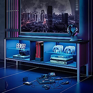 Bestier Entertainment Center, Gaming TV Stand for 70 TV inch, TV Media Console with Modern Glass Shelves, Grey