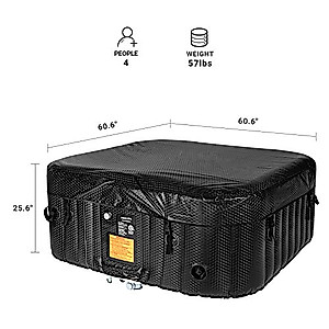 #WEJOY AquaSpa Portable Hot Tub 61X61X26 Inch Air Jet Spa 2-3 Person Inflatable Square Outdoor Heated Hot Tub Spa with 120 Bubble Jets