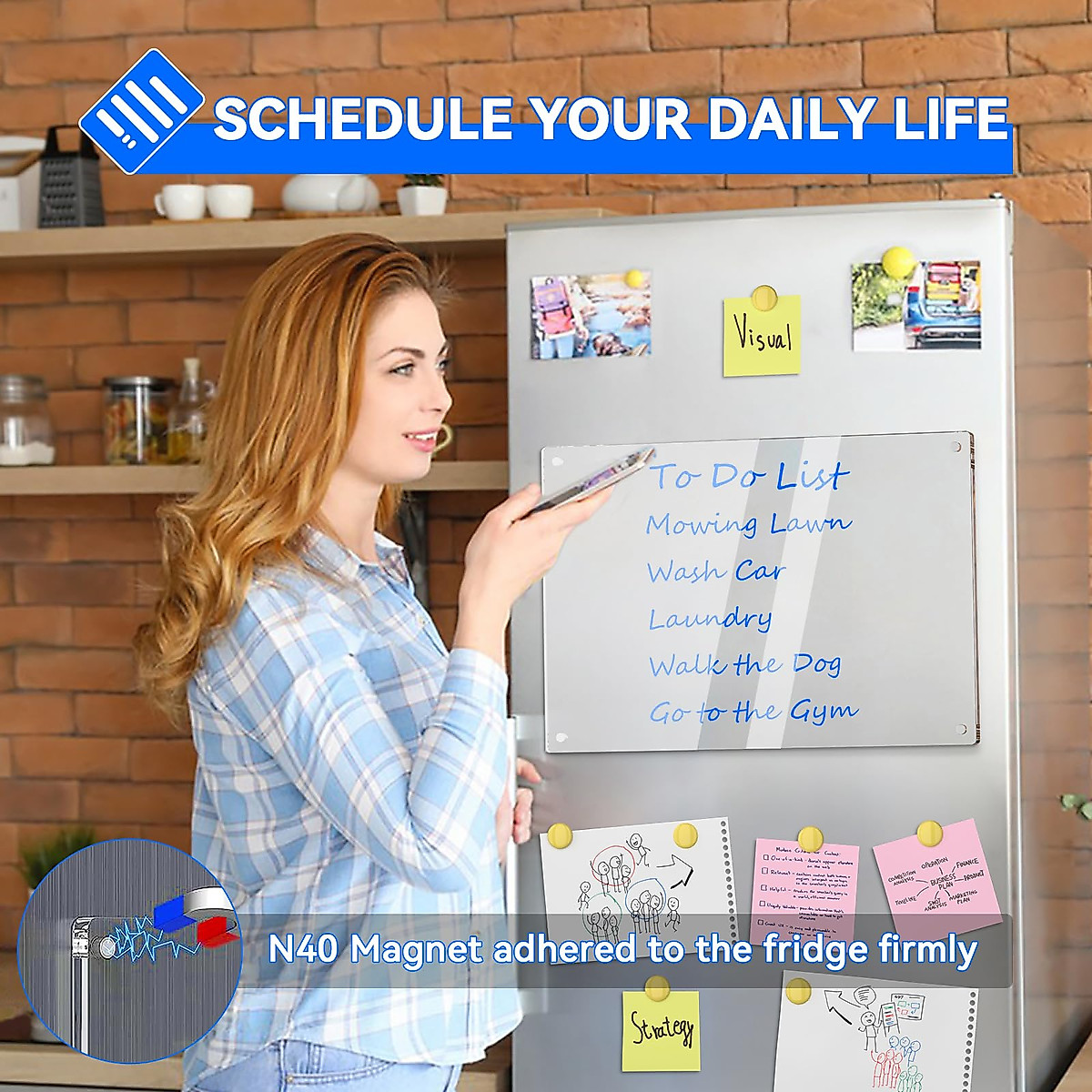 Polegas Acrylic Magnetic Dry Erase Board for Fridge, 12"X16" Clear Magnet Refrigerator Whiteboard, Small Memo White Erase Board, Blank Erasable Noteboard for Menu Meal Planner to Do List