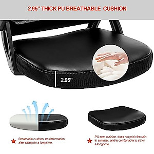 Office Chair,Ergonomic Home Desk Chairs,PU Leather Thick Cushion Mesh Office Chairs,Adjustable Executive Task Chair with Flip-up PU Armrests,360° Swivel Computer Chairs,Black
