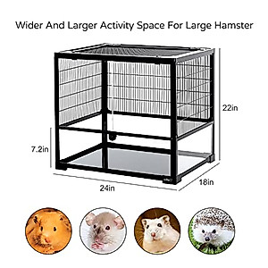 OIIBO Glass Hamster Cage, 24" L x 18" W x 22" H Large Gerbil Cage with Mesh Sides Well Ventilated, Chew-Proof Small Animal Cage Large Glass Hamster Cage for Hamster Gerbil Syrian Guinea Pigs