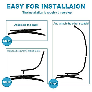 HCY Hammock Chair Stand, C Stand Hanging Hammock Stand Only Heavy Duty Steel Weather Resistant 360 Degree Rotation Hammock Air Porch Swing Chair, Porch Garden Patio (Black), 44inch(L)x87inch(H)