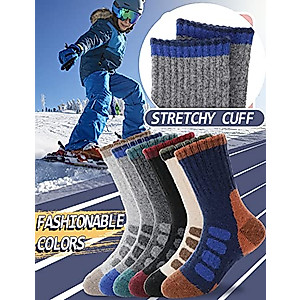 Anlisim Kids Merino Wool Hiking Socks Boys Girls Toddlers Thermal Winter Warm Boot Thick Cushion Snow Ski Gift Stocking Stuffer Socks 6 Pairs (Check, 12-15 Y)