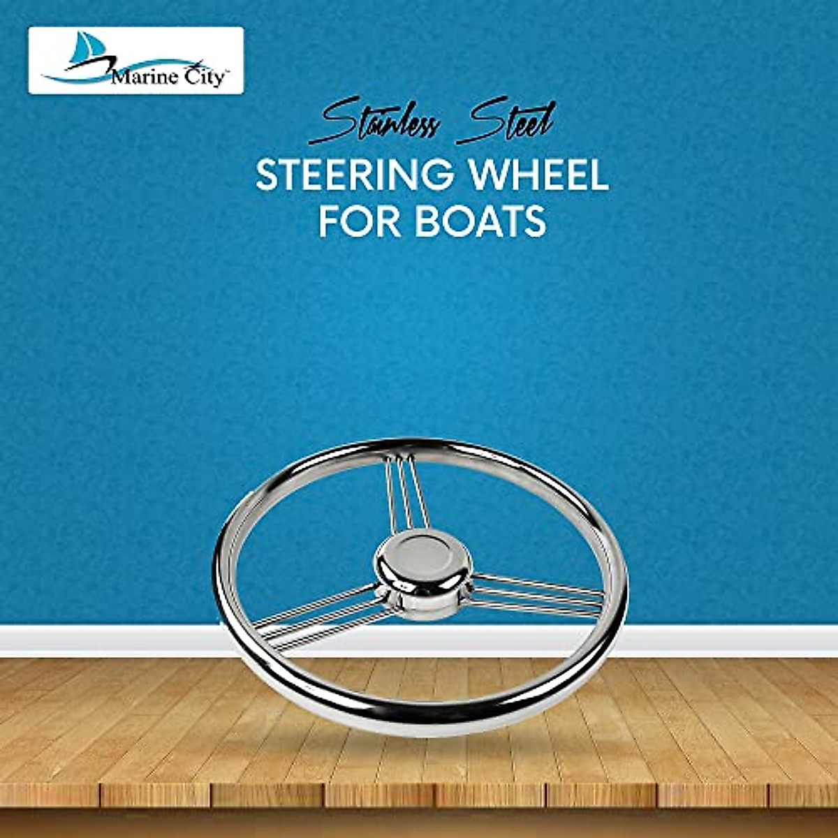 MARINE CITY 316 Grade Stainless Steel Polished Steering Wheel 15 Degree Dish 9 Spokes 13-1/2 Inches for Boats Yachts Ships (Pack of 1)