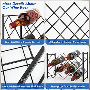 TOBUSA Metal Wine Rack Countertop, 10-Bottle Modern Black Freestanding Wine Bottle Holder, 4-Tier Tabletop Wine Rack Stand Wine Storage, Small Wine Bottle Organizer for Home Kitchen Cabinet Pantry Bar