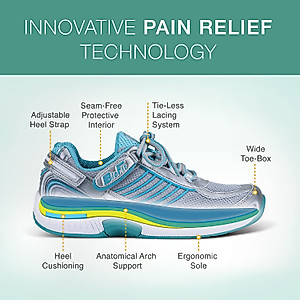 Orthofeet Women's Orthopedic Turquoise Verve Tie-Less Sneakers, Size 6.5 Wide