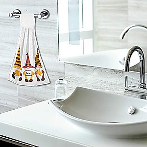 KOCOART Thanksgiving Day Gnomes Kitchen Hand Towels Thankful Hanging Tie Towel with Loop 2PCS, Soft Super Absorbent Fingertip Towel for Bathroom Washroom Guestroom Hotel 12x17 in