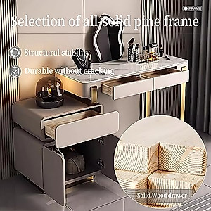 ZGNBSD Luxury Vanity Set - Elegant Makeup Table with Intelligent Mirror, Storage & Comfy Chair, Crafted Solid Wood Bedroom Vanity, for Her