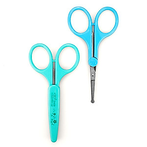 Humbee Eyebrow Scissors, Small Scissors for Facial, Nose, Eyebrow, Mustache, and Beard Hair Trimming & Grooming, Safety Edge, Green Long Cap