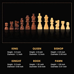 15" x 15" Magnetic Wooden Folding Chess Set with 2 Extra Queens, Handmade Game Board Interior for Storage for Adult Kids Beginner Large Chess Board