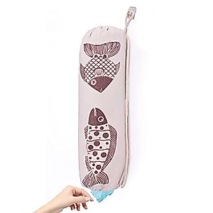 TOGETRUE Plastic Bag Holder, Natural Cotton Grocery Shopping Bag Holder, Cute Fish Pantry Decor (Coffe Brown)