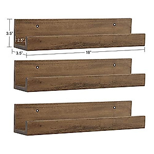 Kate and Laurel Levie Wooden Picture Ledge Wall Shelf Set, 3 Piece-18, Rustic Brown