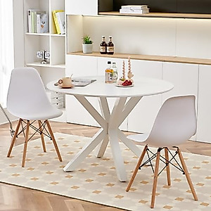 Modern Round Dining Table for 4, White Kitchen Tables MDF Top with X-Shaped Metal Legs, Small Space-Friendly Kitchen Table, Dining Room or Office, 42-Inch