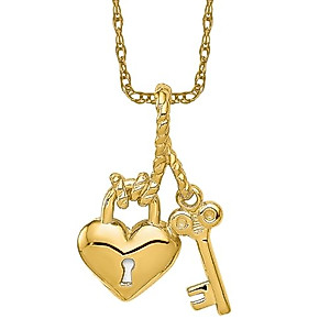 IceCarats 14K Yellow Gold Key Heart Love Lock Necklace Charm Pendant Only