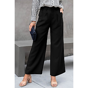 PRETTYGARDEN Women's Casual Summer Work Pants High Waisted Palazzo Pant Flowy Wide Leg Trousers with Pockets (Black,Medium)