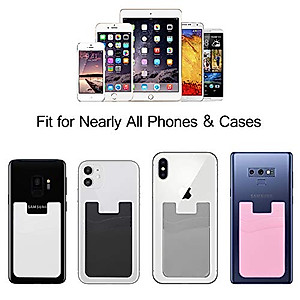 SS Card Holder for Back of Phone, Phone Wallet Stick-on Credit Card Sleeve Pocket Silicone Cell Phone Pouch Compatible for iPhone,Samsung Galaxy and Most SamrtPhones 4 Pack