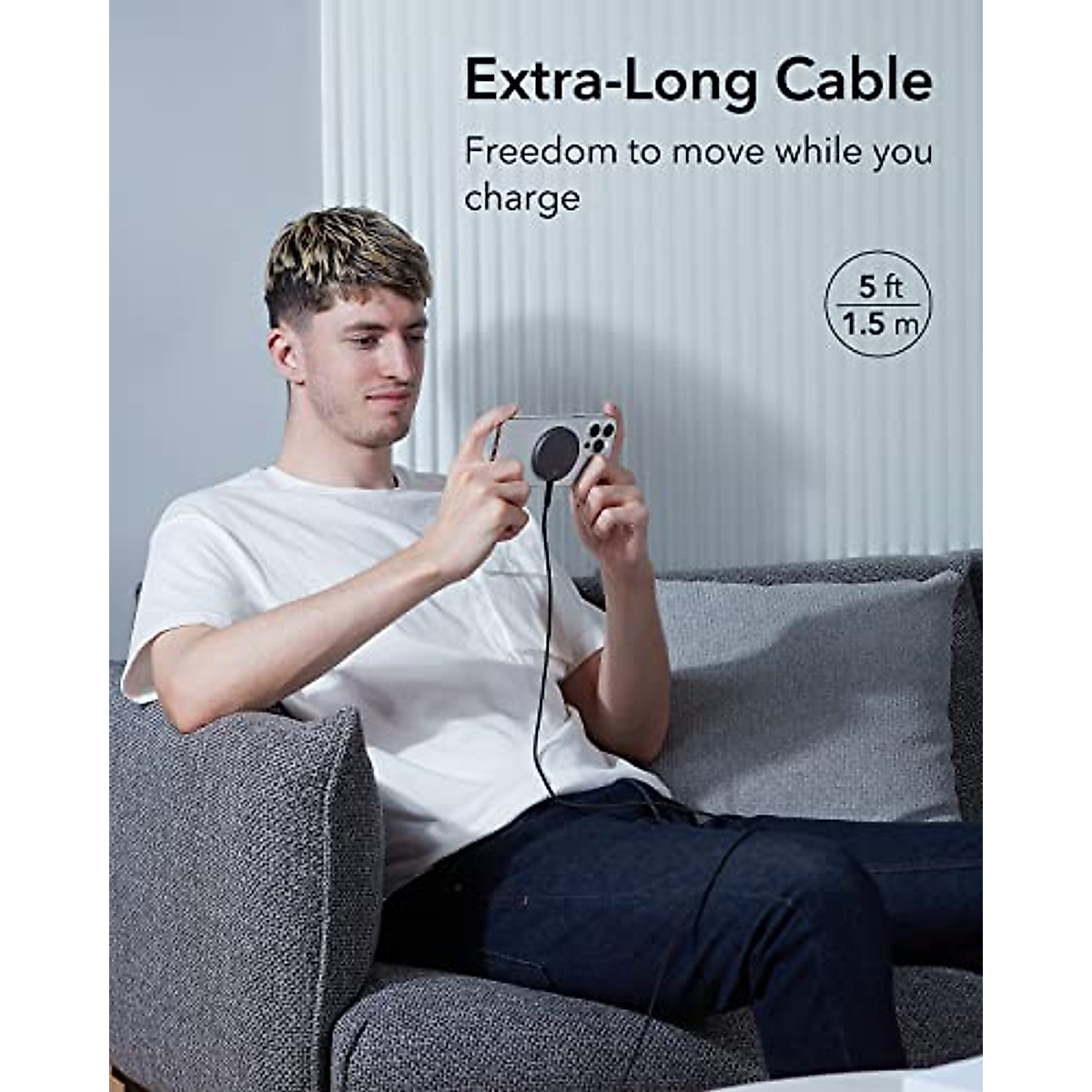 ESR Magnetic Travel Wireless Charging Pad, Portable Charger, Compatible with MagSafe Charger for iPhone 14/14 Plus/14 Pro/14 Pro Max/13/12 Series, Strong Magnetic Lock, Reinforced Braided Nylon Cable