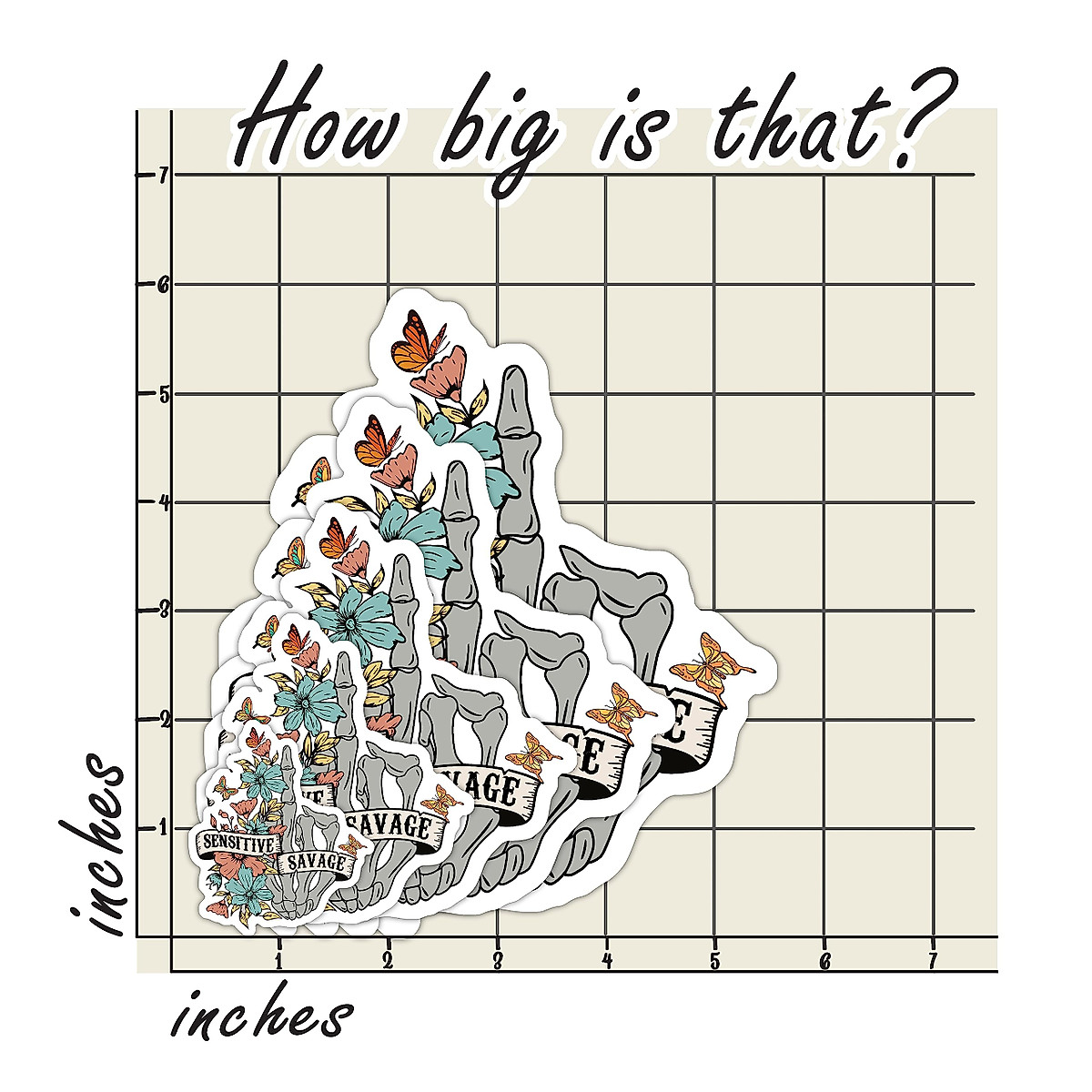 Sensitive Savage Sticker, Flower Skull Sticker, Motivational Sticker, Support Sticker, Skeleton Sticker, Water Assitant Die-Cut Funny Decals for Laptop, Phone, Water Bottles, Kindle Sticker