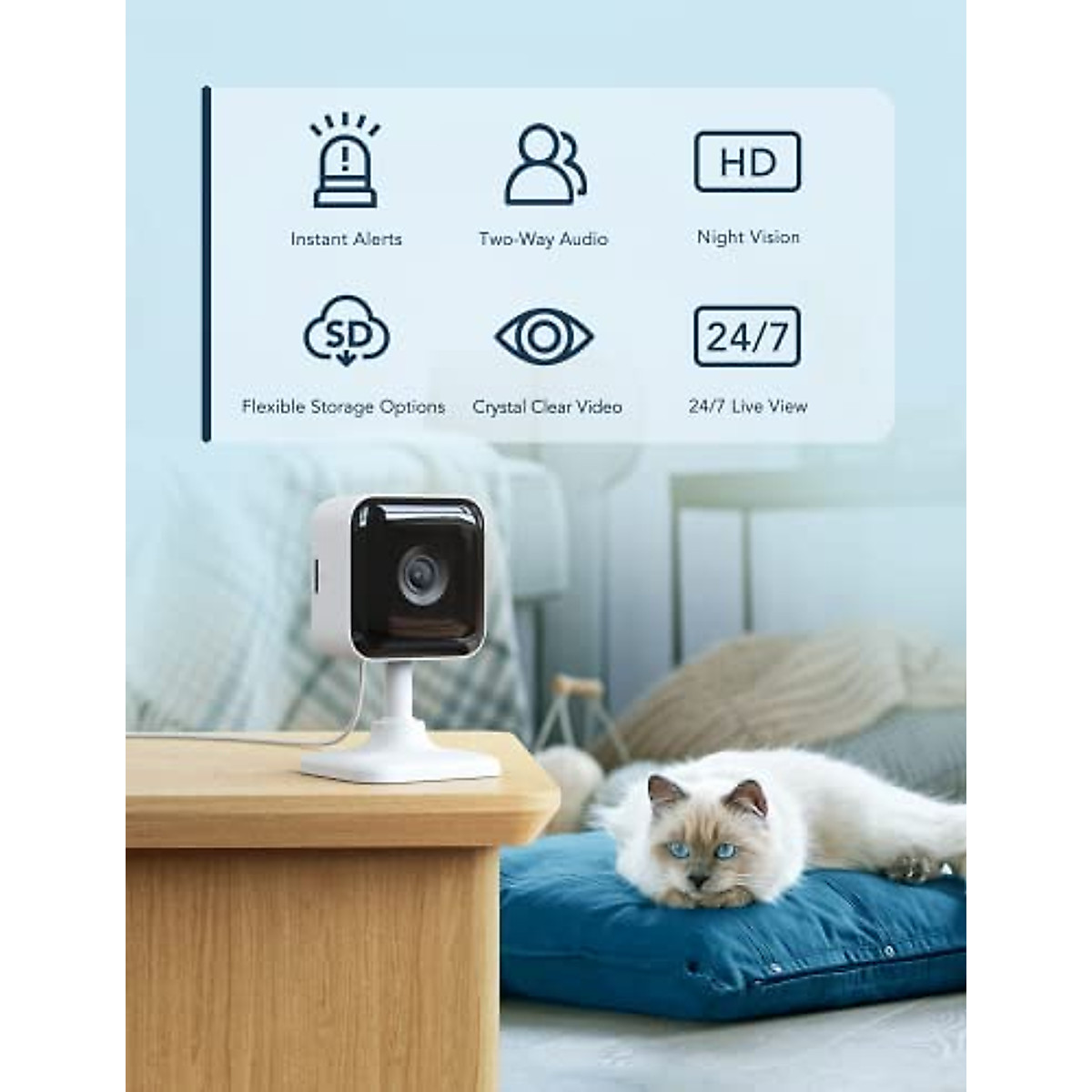 GNCC Indoor Security Camera Dog Camera 1080P w/Motion Detection, 2-Way Audio Siren, Night Vision, Cloud & SD Card Storage, Works w/Alexa & Google Home, GC2
