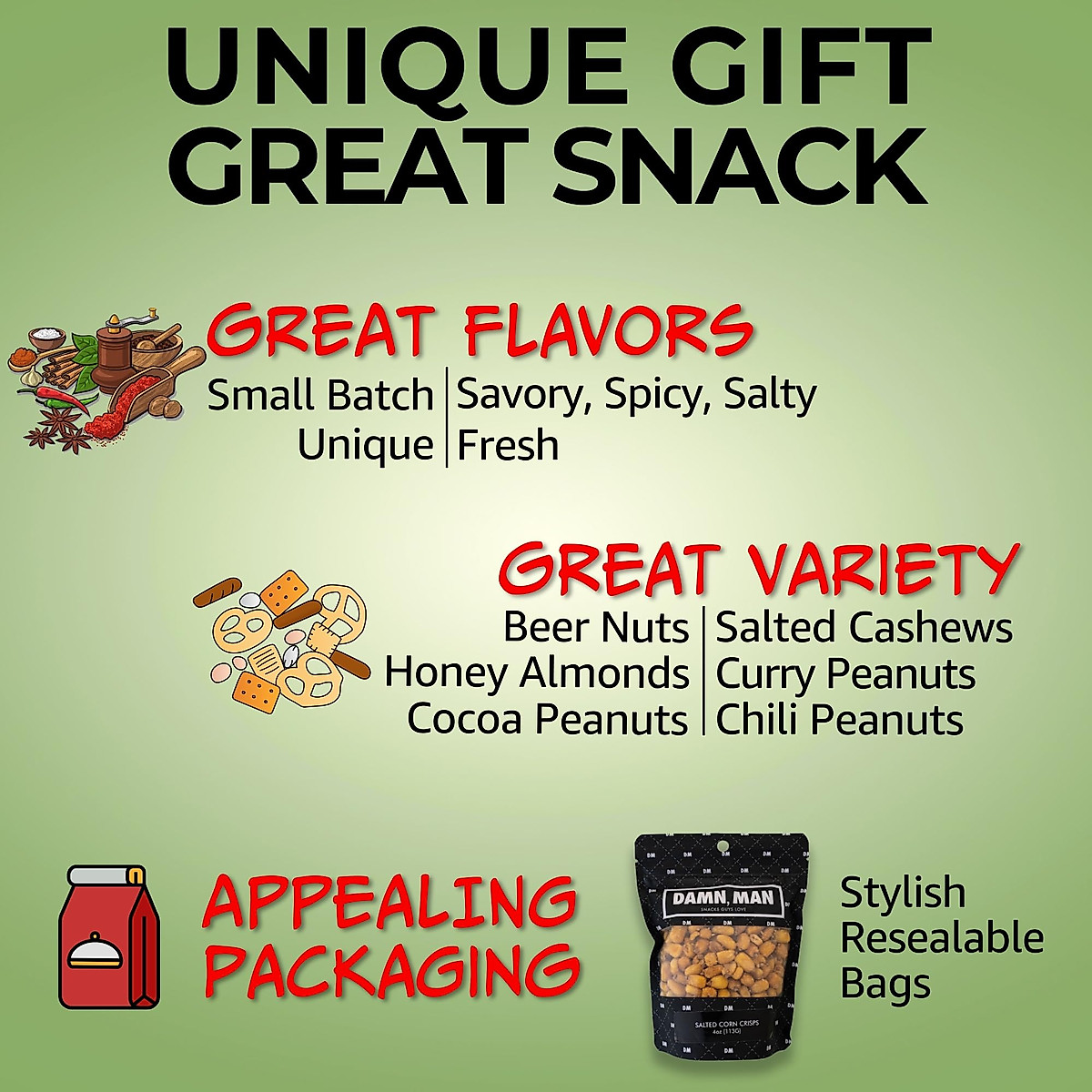 Nuts Gift Basket for Men, Adults - 6 Unique Flavors, Great Birthday Gift for Men, Gift for Dad, Food Gift Basket, Gourmet Nut Snack