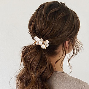 Brinie Pearl Hair Ties Black Ponytail Holders Elastic Crystal Hair Scrunchies Pearl Hair Accessories for Women and Girls (Pack of 3)