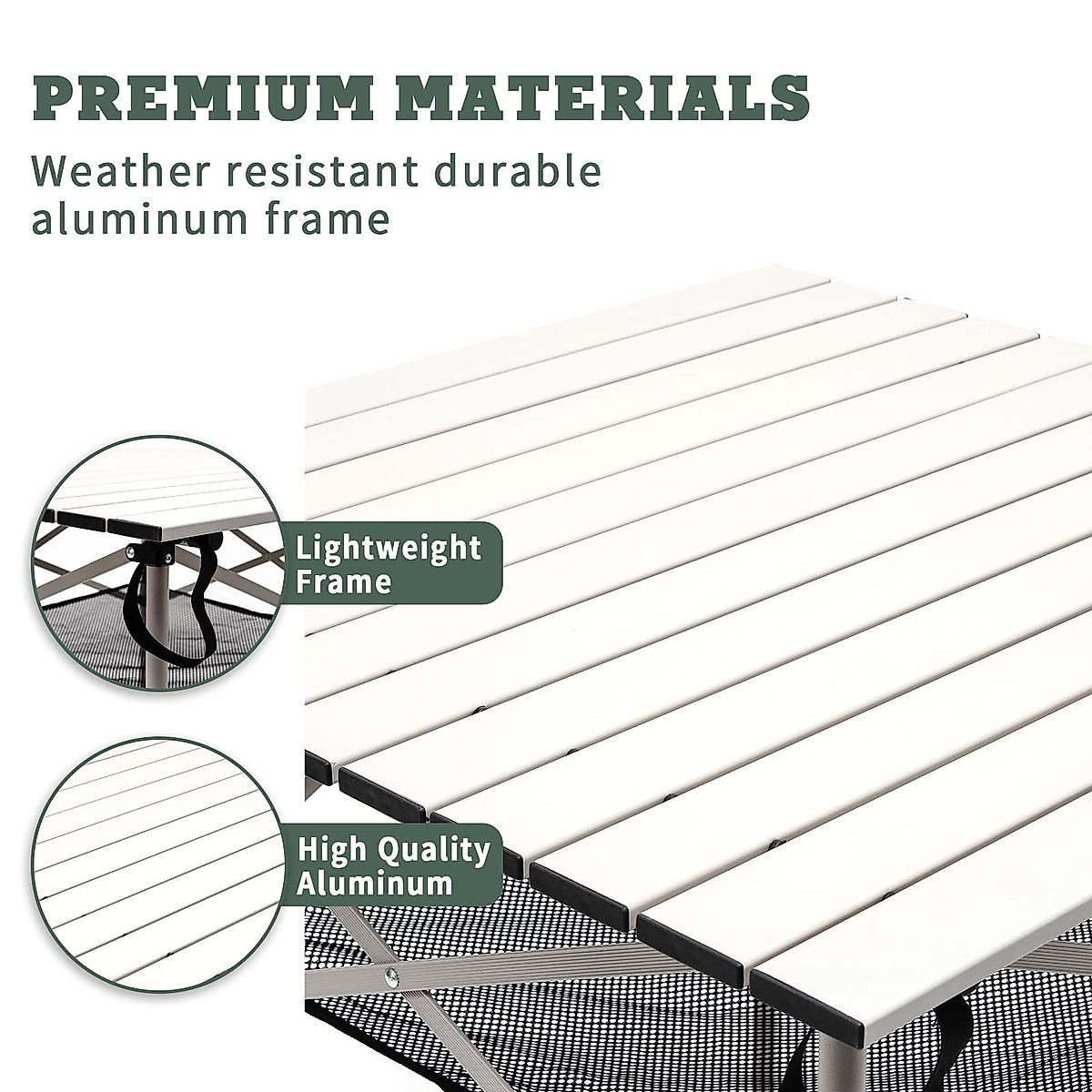 SUNNYFEEL Outdoor Folding Table | Lightweight Compact Aluminum Camping Table, Roll Up Top 4 People Portable Camp Square Tables with Carry Bag for Picnic/Cooking/Beach/Travel/BBQ