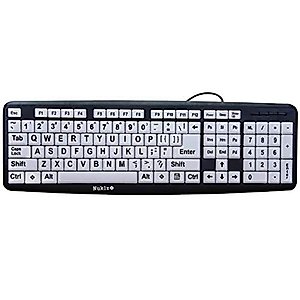 Nuklz N Large Print Computer Keyboard | Visually Impaired Keyboard | High Contrast Black and White Keys Makes Typing Easy | Perfect for Seniors and Those Just Learning to Type