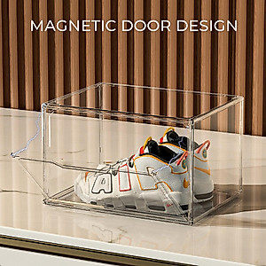 KOKOIN Magnetic Acrylic Clear Shoe Boxes – 360° Clear Plastic Stackable Sneaker Storage Box Shoe Display Box Professional Grade Shoe Display Case, Shoe Organizer for Closet (Transparent 6pc)