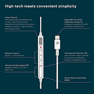 Sennheiser AMBEO Smart Headset (iOS) – Active Noise Cancellation, Transparent Hearing and 3D Sound Recording