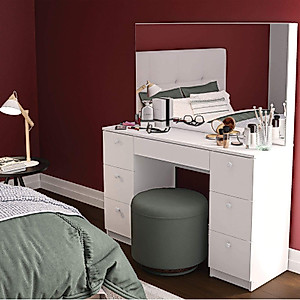Boahaus Artemisia 7-Drawer Modern Wood Dressing Table with Mirror in White