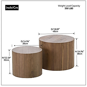 KEVINSPACE Nesting Coffee Table Set of 2, Round Nesting Tables Wooden End Tables for Small Space, Modern Side Tables Set for Living Room, Office, No Need Assembly, Walnut