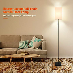 FIGDIFOR Floor Lamp, Floor Lamps for Living Room, Modern Standing Lamp Tall Lamp with Square Linen Shade, Simple Design Floor Lamp for Bedroom, Office, Kids Room, Reading Room, Bulb Included, Black