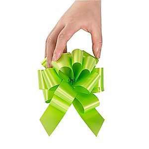 Restaurantware Gift Tek 5.5 Inch Ribbon Pull Bows 10 Satin Pull Bows - 20 Loops Instant Pull Design Green Plastic Flower Bows For Gifts Large For Wedding Baskets And Gift Wrapping