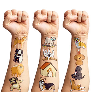 8 Sheets (96PCS) Temporary Tattoos Dog Birthday Party Supplies Decorations Party Favors Tattoo Stickers For Kids Girls Boys Gifts Classroom School Theme Prizes Rewards