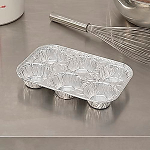 Restaurantware Pastry Tek 9.5 x 6.5 x 1.5 Inch Muffin Tins 25 Disposable Cupcake Pans - 6 Cavities Standard Size Silver Aluminum Baking Pans Durable For Baking Cupcakes Muffins or Mini Pies