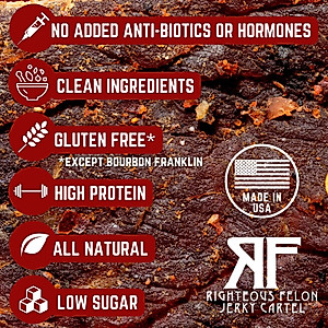 Righteous Felon Beef Jerky | All-Natural Jerky - Locally Sourced & Dried Beef Jerky - Low-Sugar Healthy Jerky Snacks (Sampler Pack)