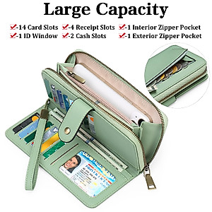 GAEKEAO Womens Wallet RFID Blocking Leather Wristlet Purse Large Capacity Credit Card Holder with Grip Hand Strap