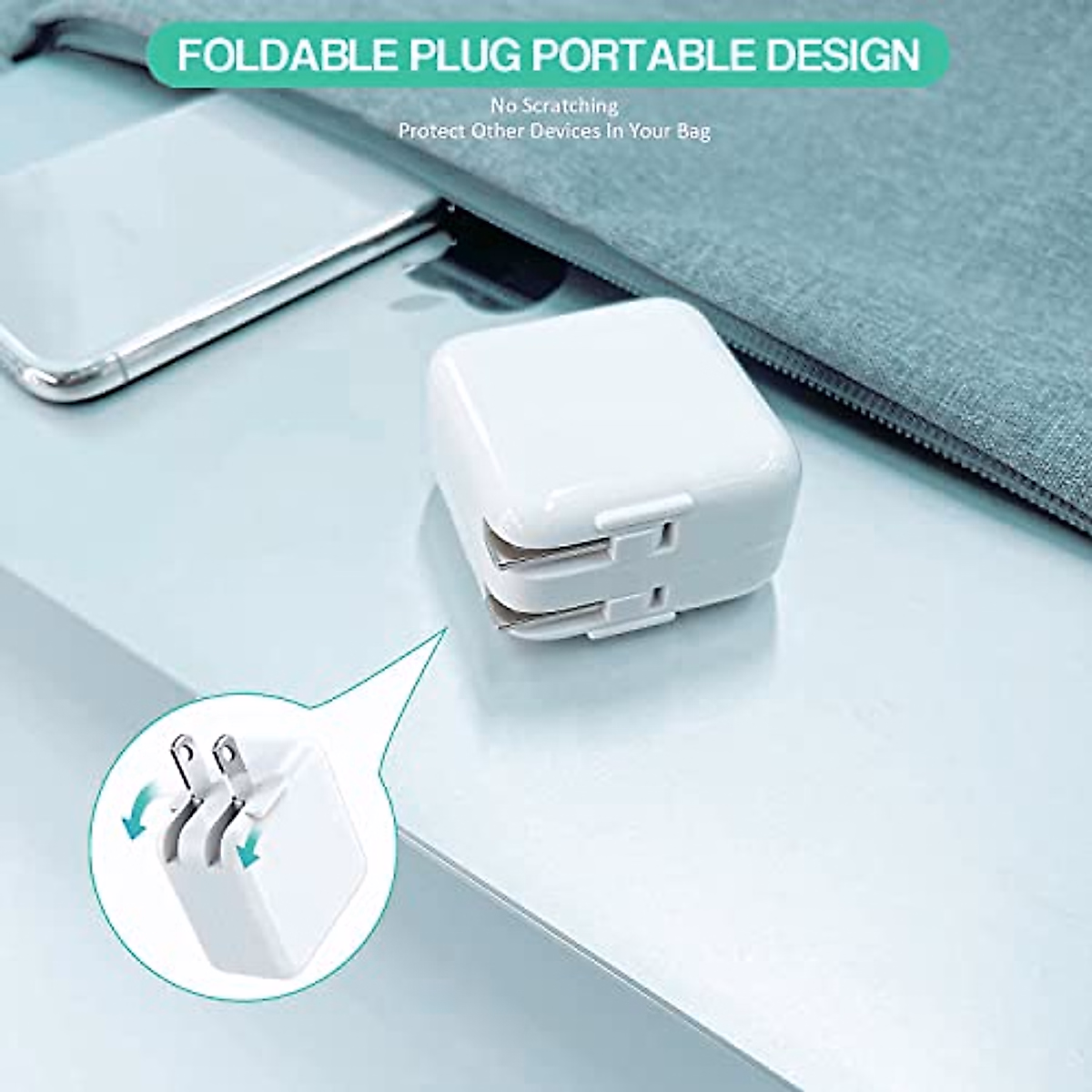 iPad Charger, [Apple MFi Certified] 10FT iPad Charger Cord, 12W iPad Charger Fast Charging Block Foldable Portable Travel Plug with Extra Long Lightning Cable Cord Compatible with iPad, iPhone, Airpod