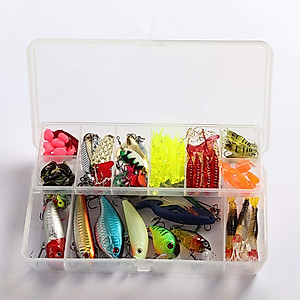 146pcs Fishing Lure Set Including Frog Lures Soft Fishing Lure Hard Metal Lure VIB Rattle Crank Popper Minnow Pencil Metal Jig Hook for Trout Bass Salmon with Free Tackle Box