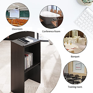 Podium Stand,Wooden Speaking Lectern,Lectern Podium for Classroom,Churches,Auditorium,Meeting Room,Reception Desk of Podium with Adjustable Shelf(Black)