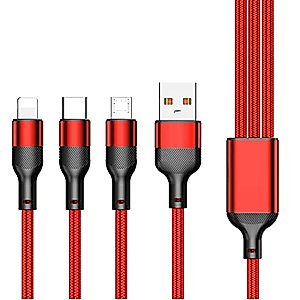 HOAIYO Multiple Charger Cable Nylon Braided 3 in 1 USB Charge Cord with Lighting Phone/Type C/Micro USB Connector for iOS Phone/Andriod Smartphones