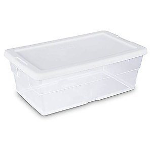 Sterilite 6 Quart Clear Plastic Stackable Storage Container Bin Box Tote with Snap-Close White Lid Organizing Solution for Home & Classroom, 72 Pack
