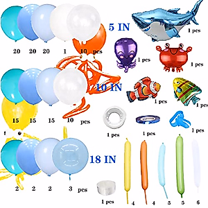 Ocean Theme Birthday Party Decorations Tiffany Blue Bobo Balloons Garland Kit with Shark Bubble Fish Clownfish Crab Octopus for Undersea Theme Boy Baby Shower Party Supplies