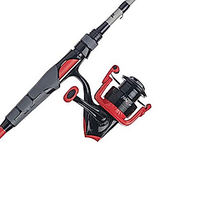 Abu Garcia 7’ Max X Fishing Rod and Reel Spinning Combo, 3 +1 Ball Bearings with Lightweight Graphite Body & Rotor, Rocket Line Management System,Red