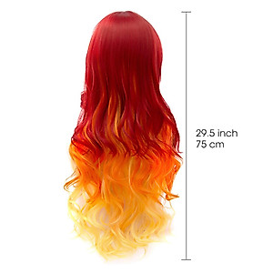MQ Ombre Wavy Wigs for Women,29.5 Inch Long Curly Wigs,Colorful Wigs,Charming Women's Long Curly Full Hair Wig(Yellow to Orange to Red)
